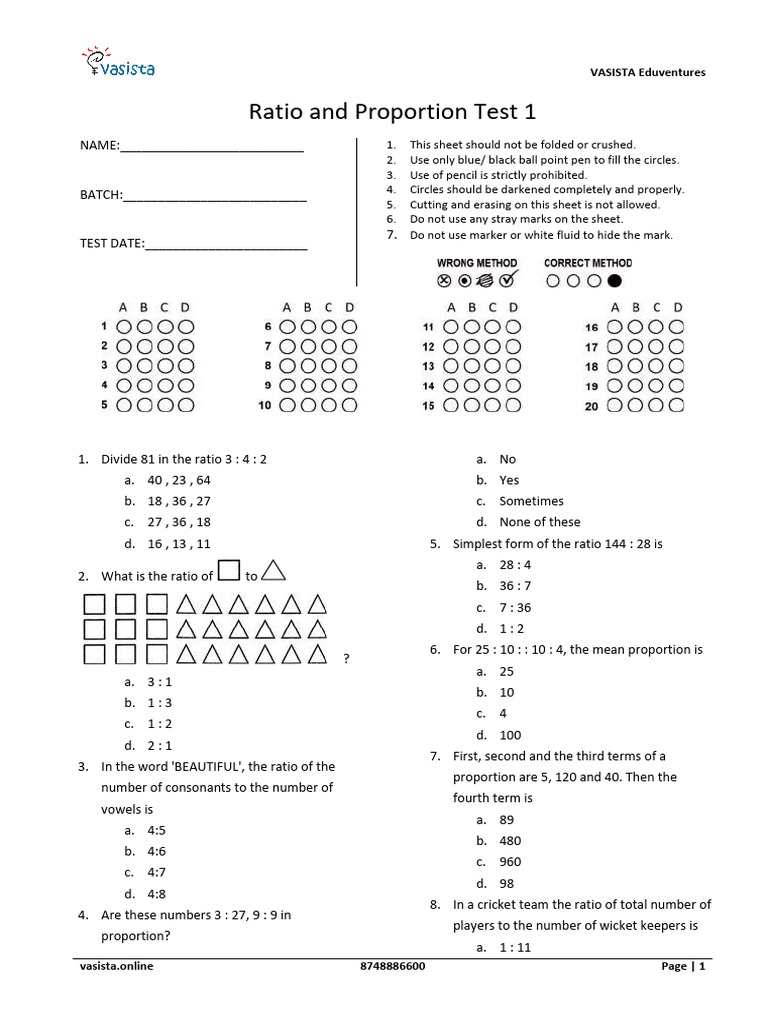 12 - Ratio and Proportion Test 1 | PDF | Ratio