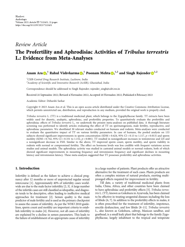 Ara-The Profertility and Aphrodisiac Activities of Tribulus Terrestris ...