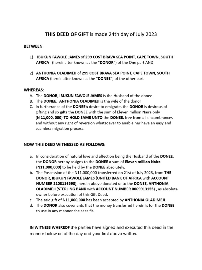 Deed of Gift | PDF | Private Law | Legal Documents