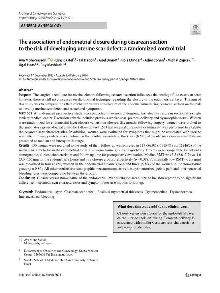 The Association Of Endometrial Closure During Cesarean Section To The Risk Of Developing Uterine