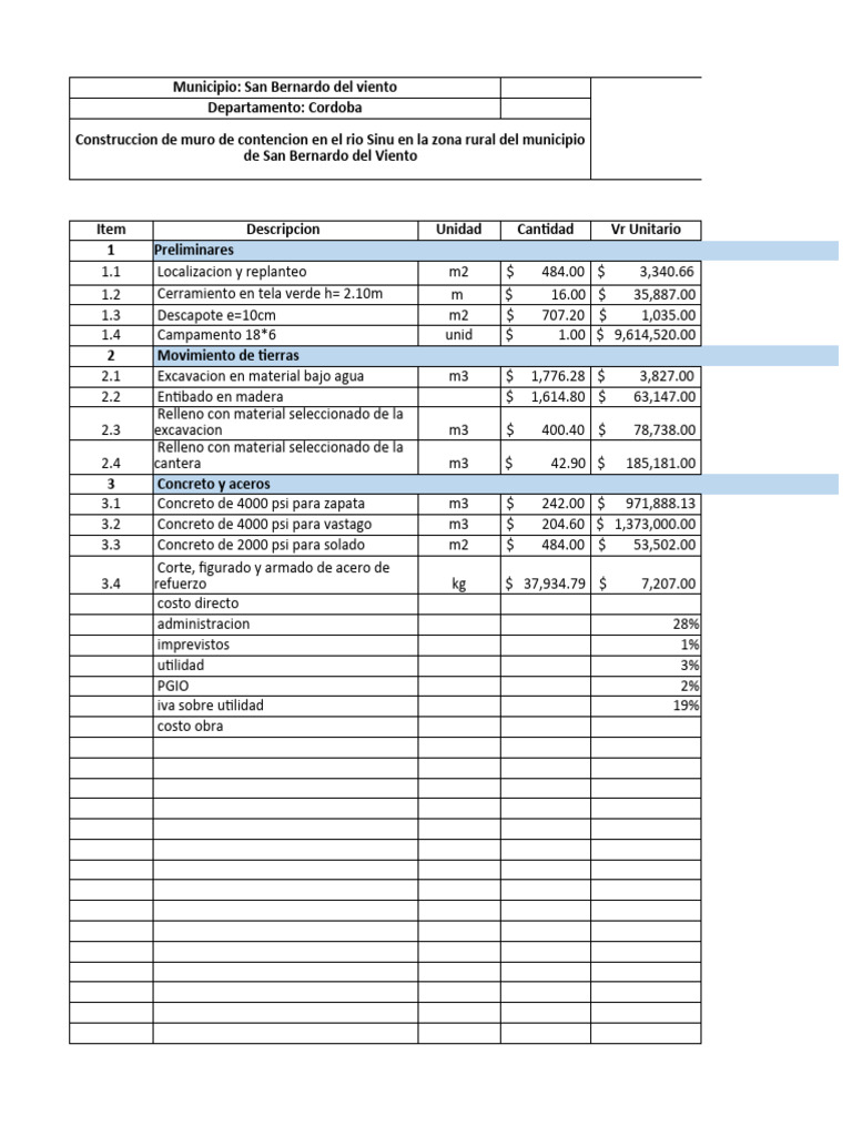 Muro de Contencion Presupuesto | PDF | Materiales naturales | Diseño arquitectonico