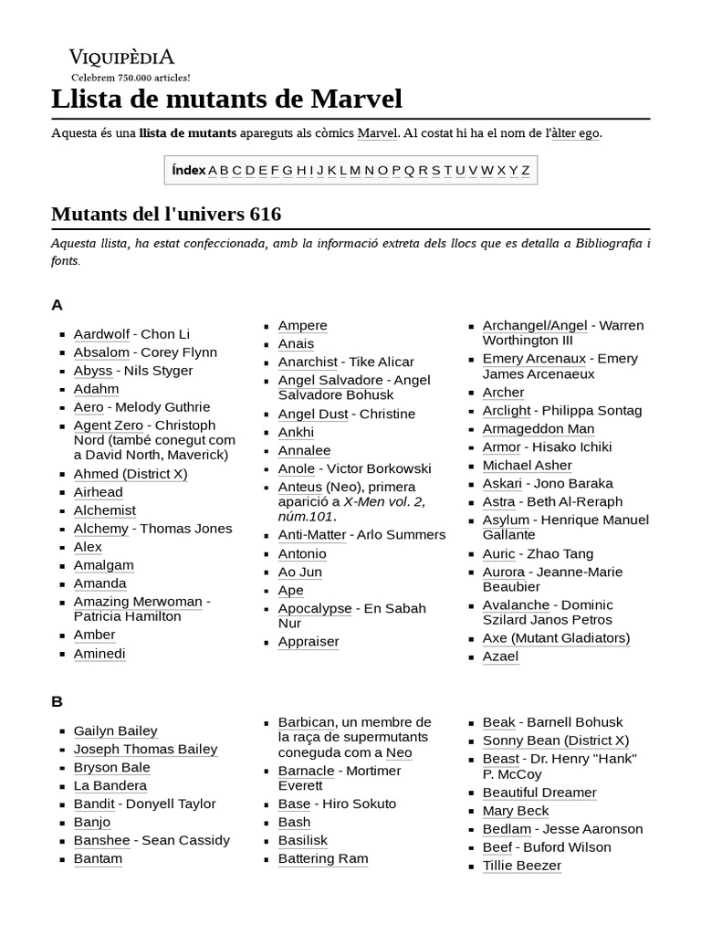 Llista de Mutants de Marvel | PDF | Marvel Comics Characters | Marvel ...
