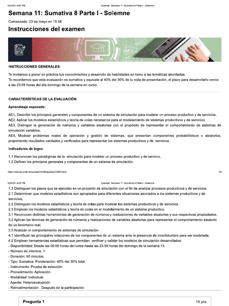 70 de 70 Examen - Semana 11 - Sumativa 8 Parte I - Solemne | PDF