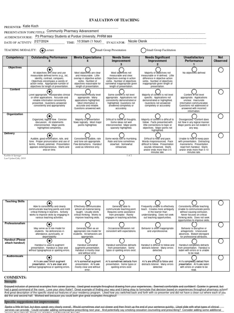 Lecture Evaluation Form MGMT Lecture | Download Free PDF | Cognition ...