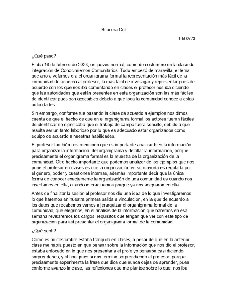 Bitácora Col 4 | PDF | Aprendizaje | Información