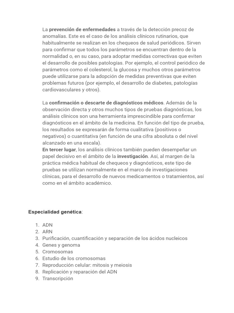 Analisis Clinicos Qué Es y para Qué Sirve | PDF | Gene | Adn