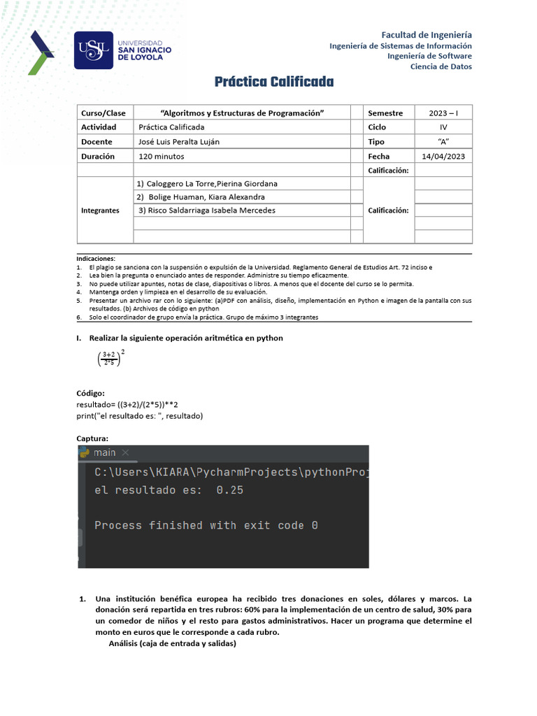 Práctica Calificada: Calificación | PDF | Python (lenguaje de programación) | Informática