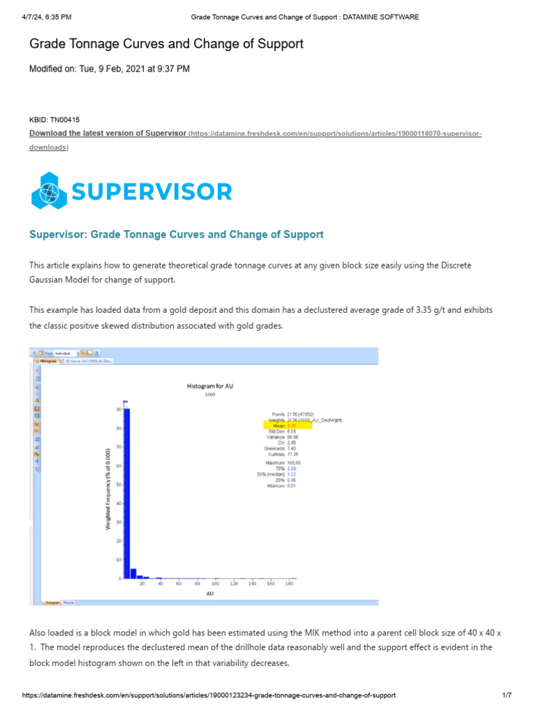Grade Tonnage Curves and Change of Support - DATAMINE SOFTWARE ...