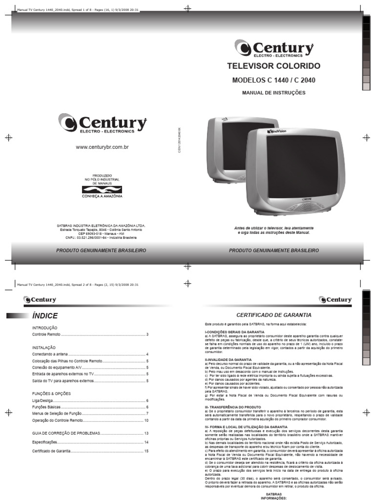 Manual de Instruções TV Century 1440/2040 | PDF | Tempo | Senha