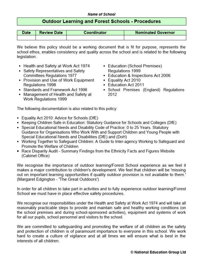 Outdoor Learning and Forest Schools Procedures | PDF | Occupational ...