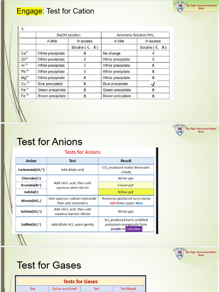 Salt Analysis Tables | PDF | Teaching Methods & Materials | Science ...