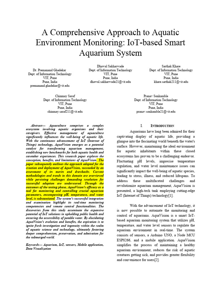 A Comprehensive Approach To Aquatic Environment Monitoring (1) (1 ...