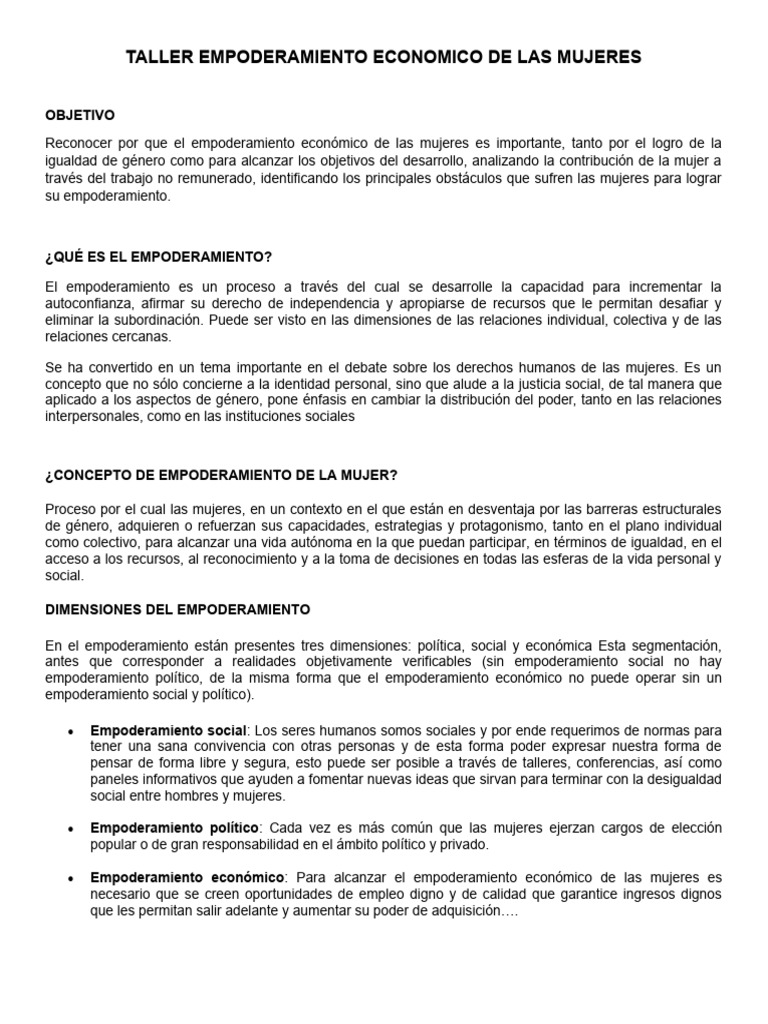 Taller Empoderamiento Economico de Las Mujeres 2023 | PDF | Empoderamiento | Estudios de género