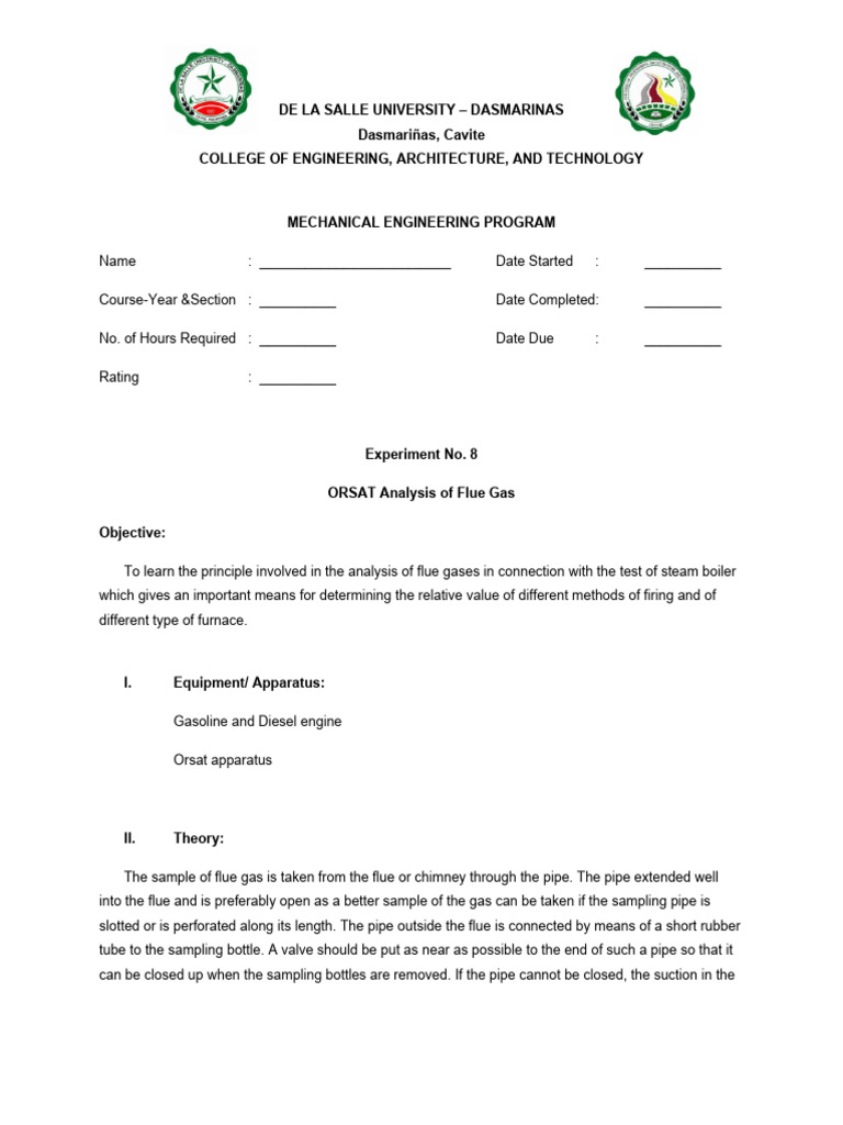 MEET 422L2 Midterms Experiment 8 ORSAT Analysis Flue Gas | PDF | Carbon ...
