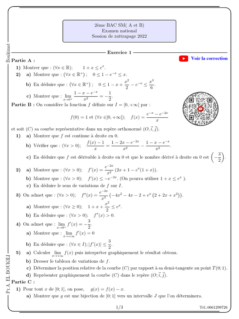Rattrapage Bac 2022 : Mathématiques SM | PDF | Mathématiques | Analyse ...