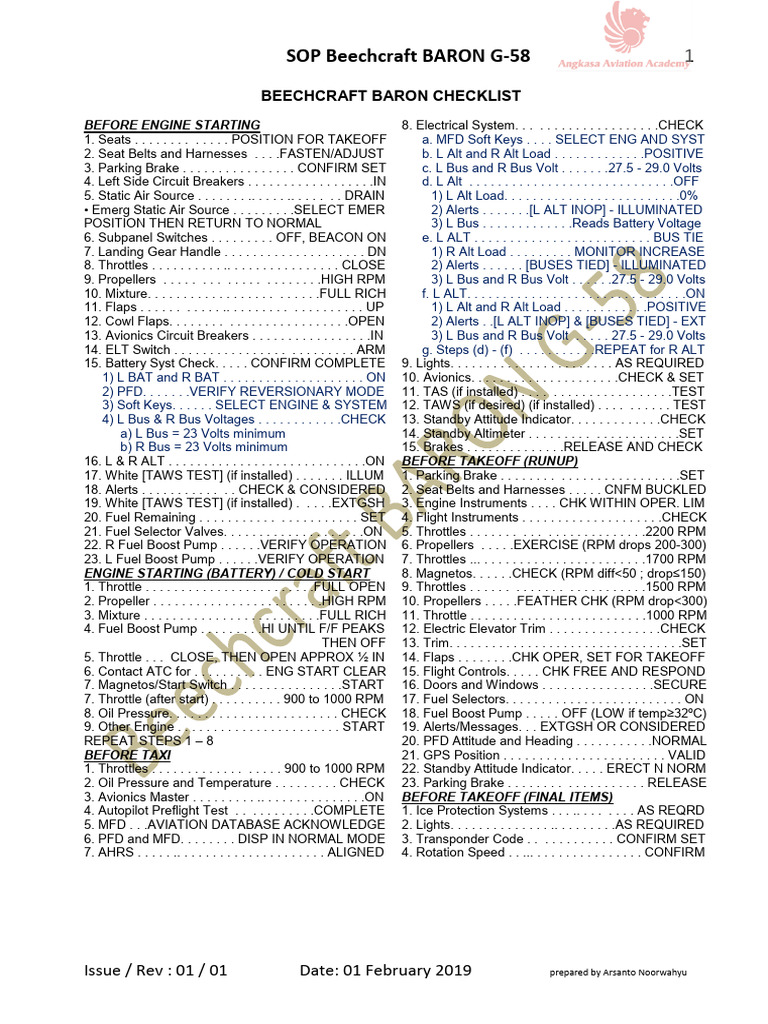 SOP Baron G58 AAA | PDF | Aviation | Aircraft