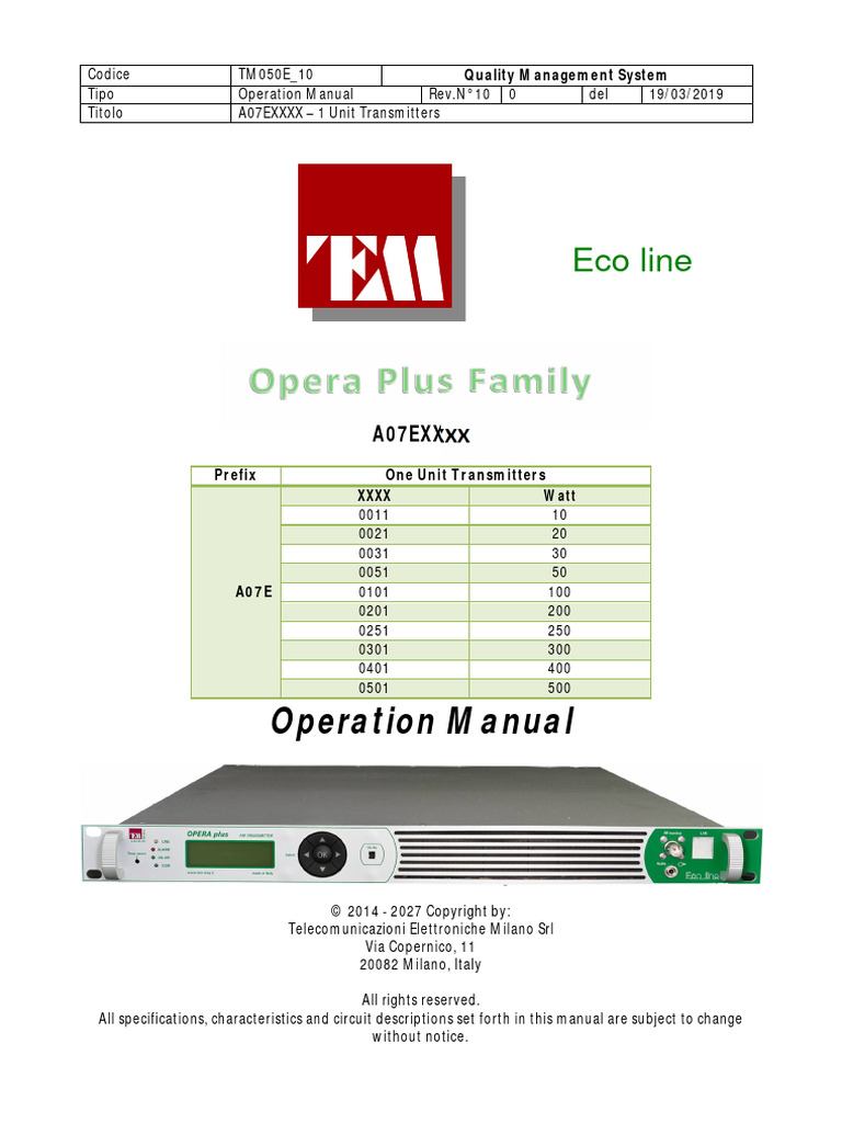 TEM Transmitter 10 Watt Manual TM050E - 10 - 1U | PDF | Printed Circuit ...