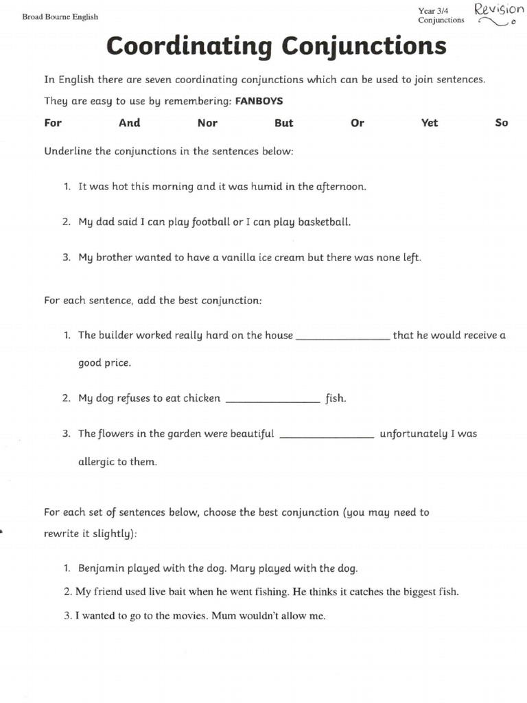 Coordinating conjunctions Revision | PDF