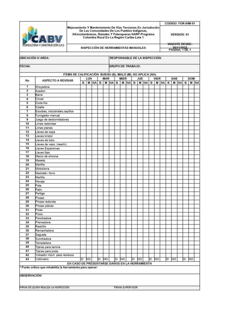 Formato de Herramientas Manuales | PDF | Herramientas