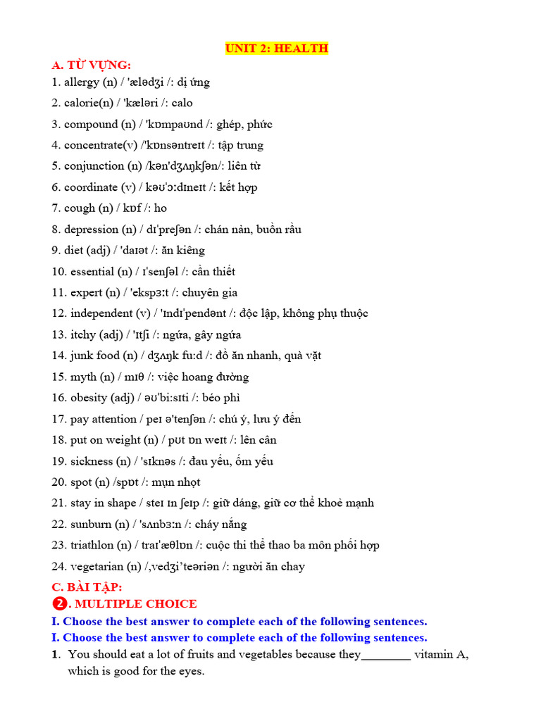 Anh 7 Unit 2 | Download Free PDF | Dieting