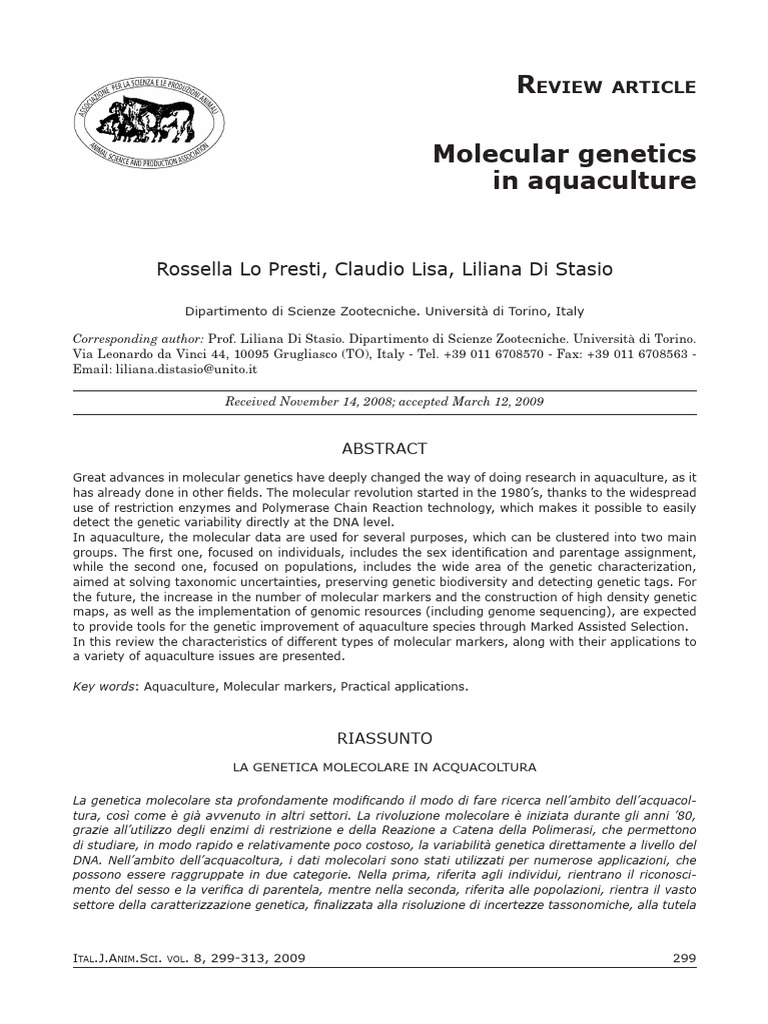 Molecular Genetics In Aquaculture Pdf Microsatellite Genetics
