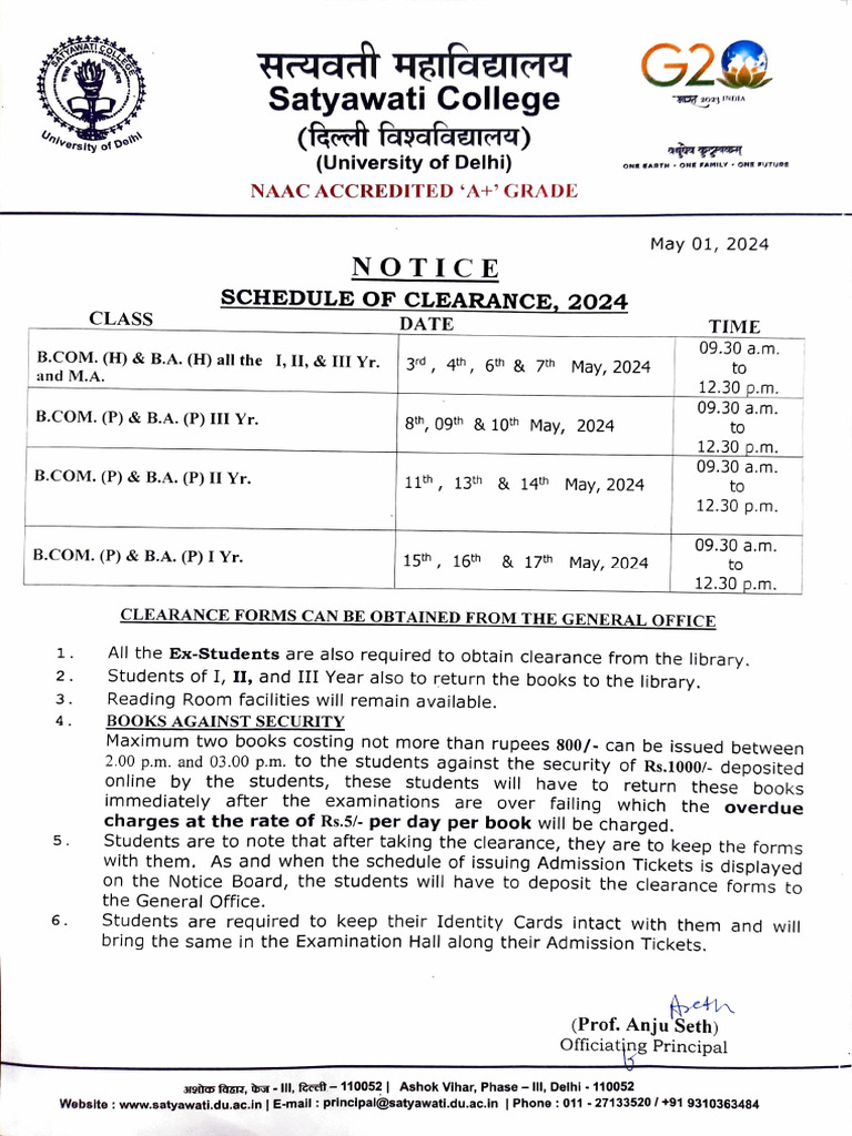 SCHEDULE OF CLEARANCE, 2024 | PDF
