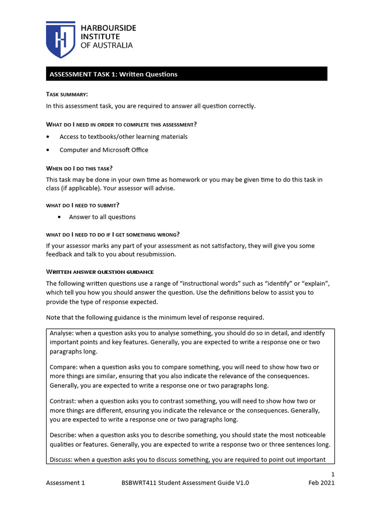 Written Assessment Task Guidelines | PDF | Question | Human Communication