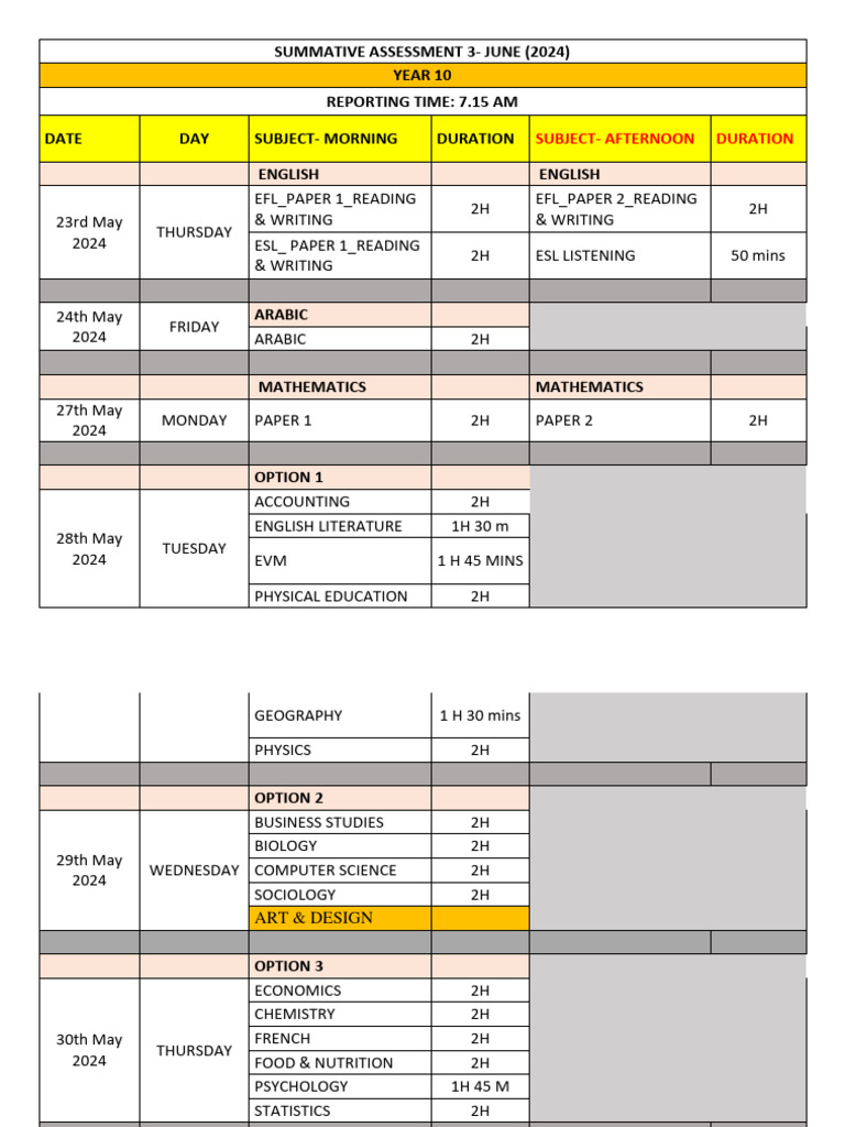 Year 10 Sa3 - Term 3 - Timetable - June 2024 | PDF | Science