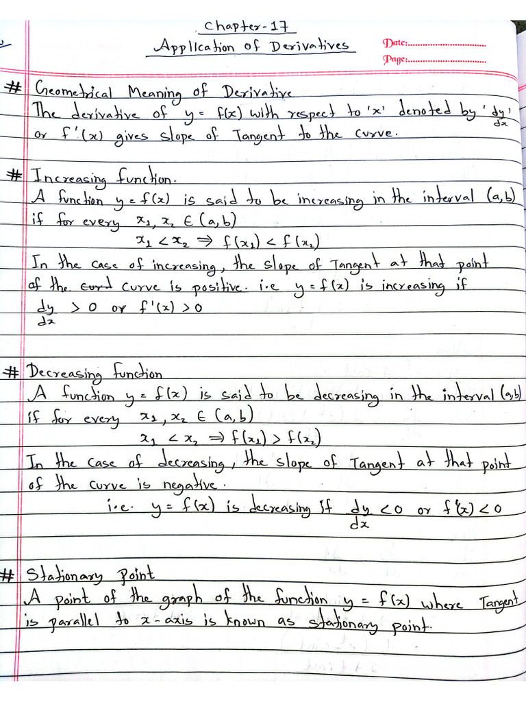 Application of Derivative Class 11 Mathematics | PDF