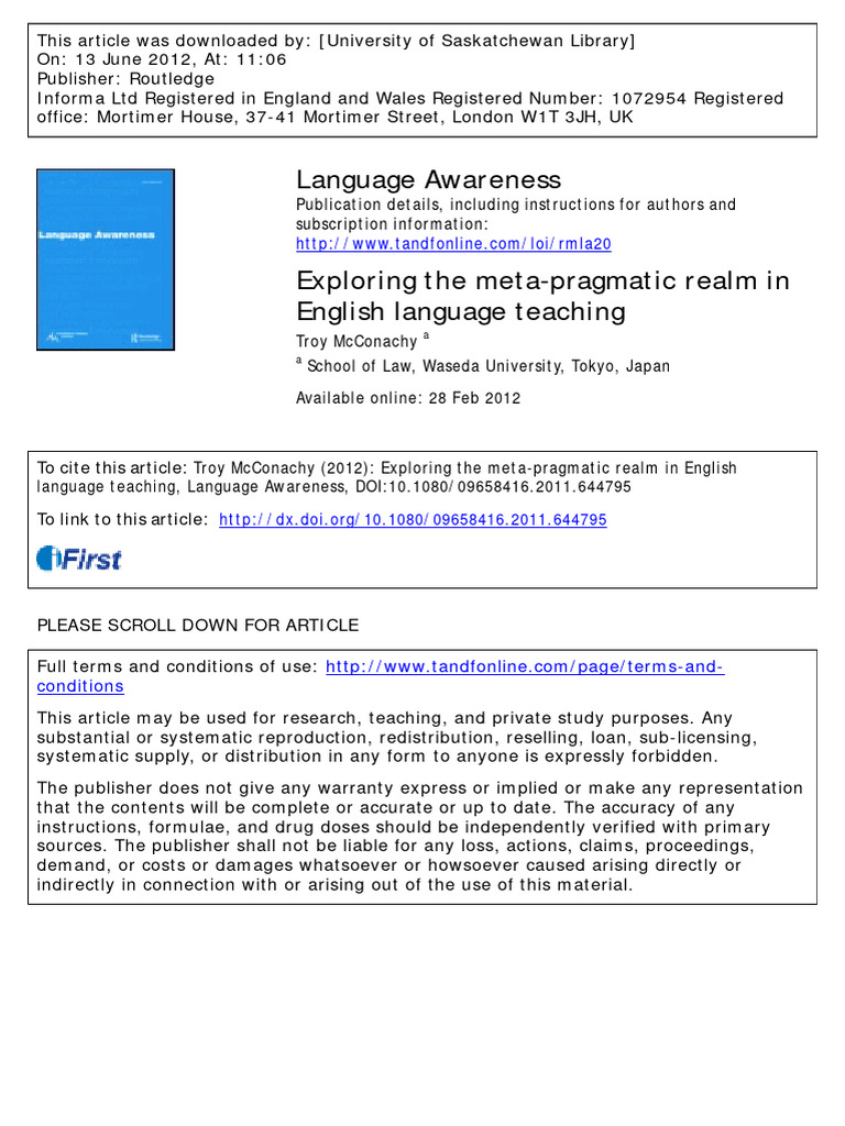 Meta-Pragmatic Awareness in ELT | PDF | Second Language | Learning