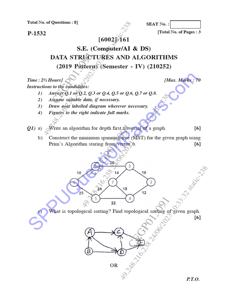 Be Computer Engineering Semester 4 2023 May Data Structures and Algorithms Dsa Pattern 2019 ...