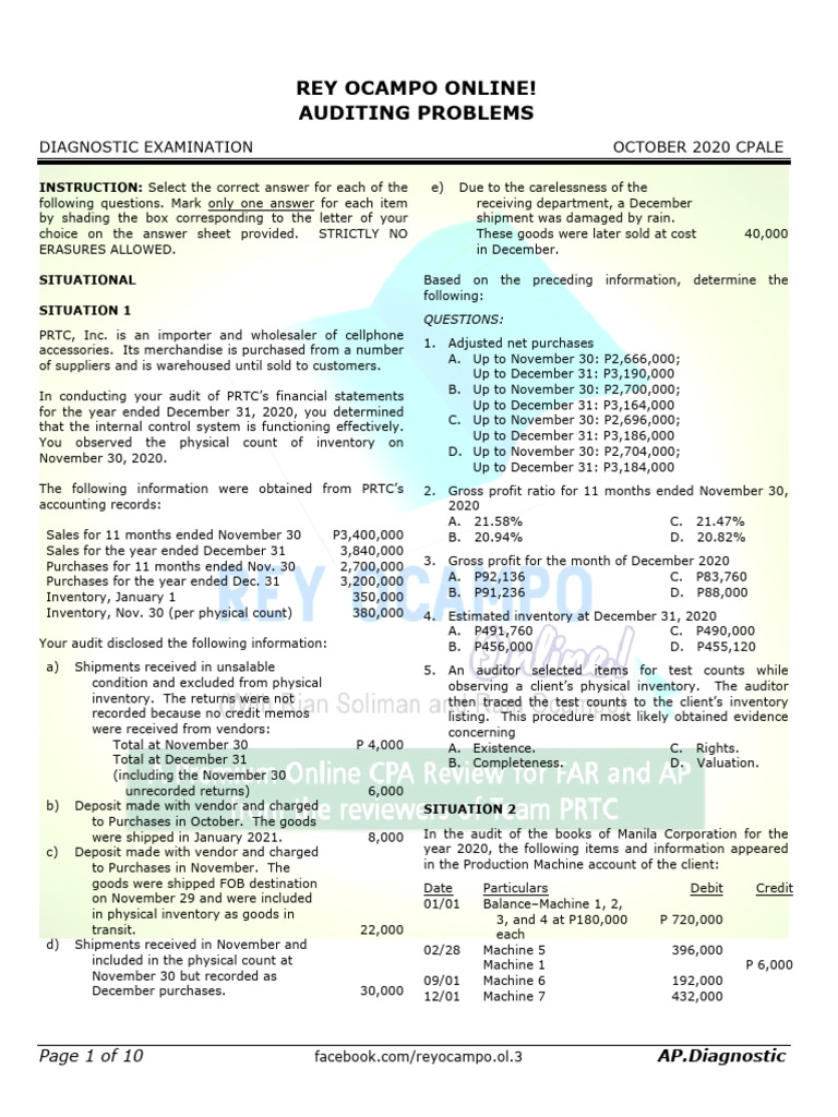 AP - Diagnostic Exam. | PDF | Securities (Finance) | Expense