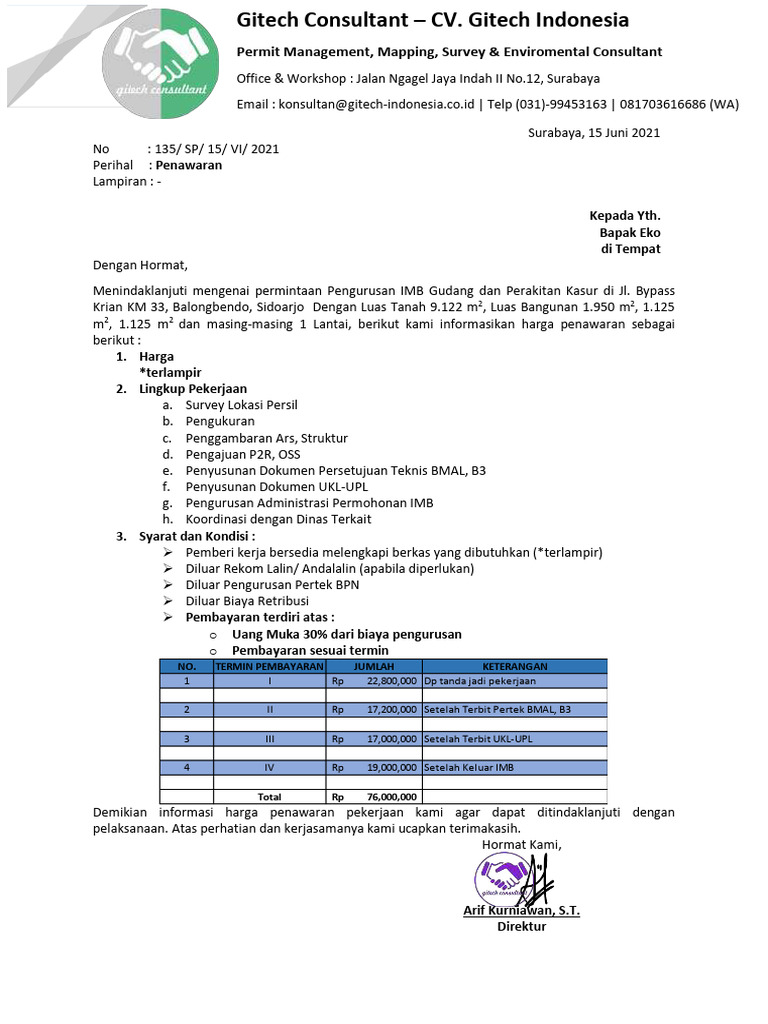 (1) Penawaran IMB Gudang Dan Perakitan Kasur. | PDF