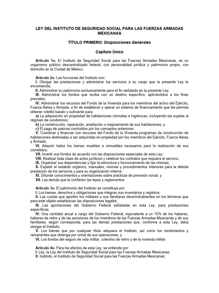 Ley del ISSFAM: Disposiciones Generales | PDF | México | Oficial general