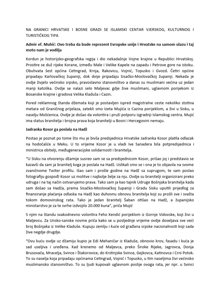 8.4. Islamski Centar U Maljevcu Tekst | PDF