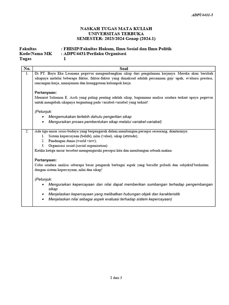 Soal - Adpu4431 Perilaku Organisasi - tmk1 - 5 | PDF