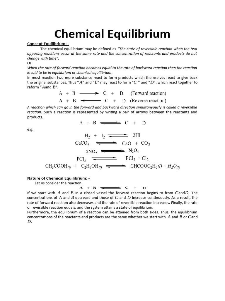 CH 7 Chemical Equilibrium | PDF | Reaction Rate | Chemical Equilibrium