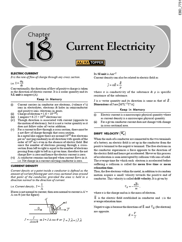 Chapter - 18 Current Electricity | PDF | Electrical Resistance And Conductance | Electrical ...