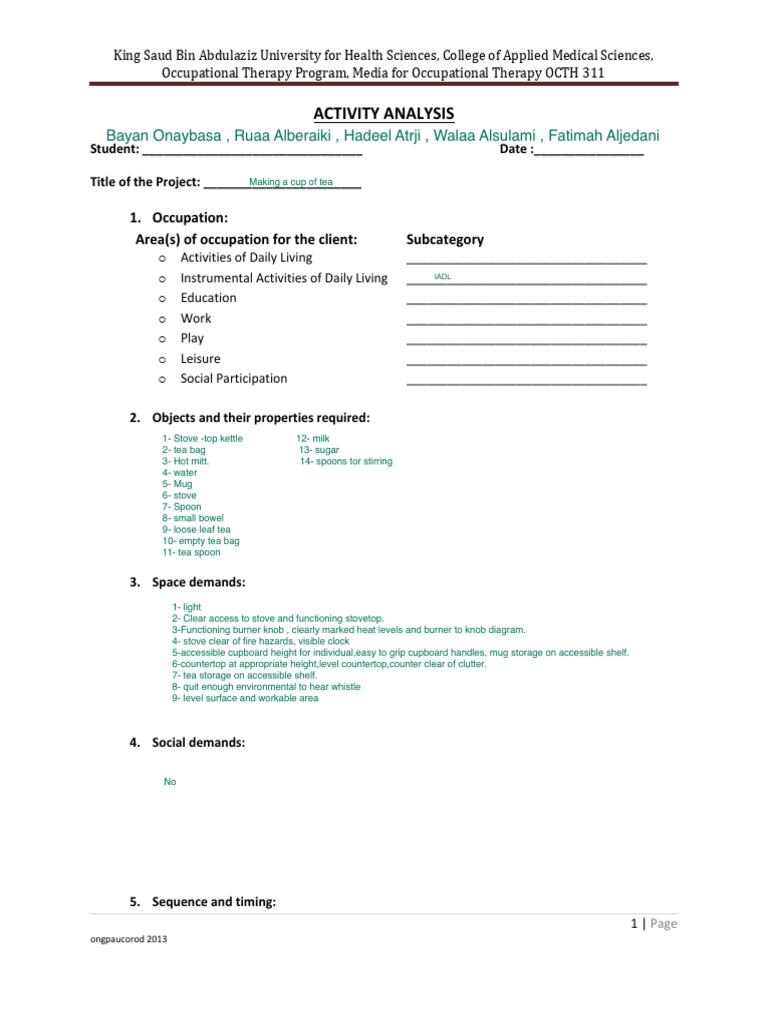 Activity Analysis: Making Tea Process | PDF | Anatomical Terms Of ...