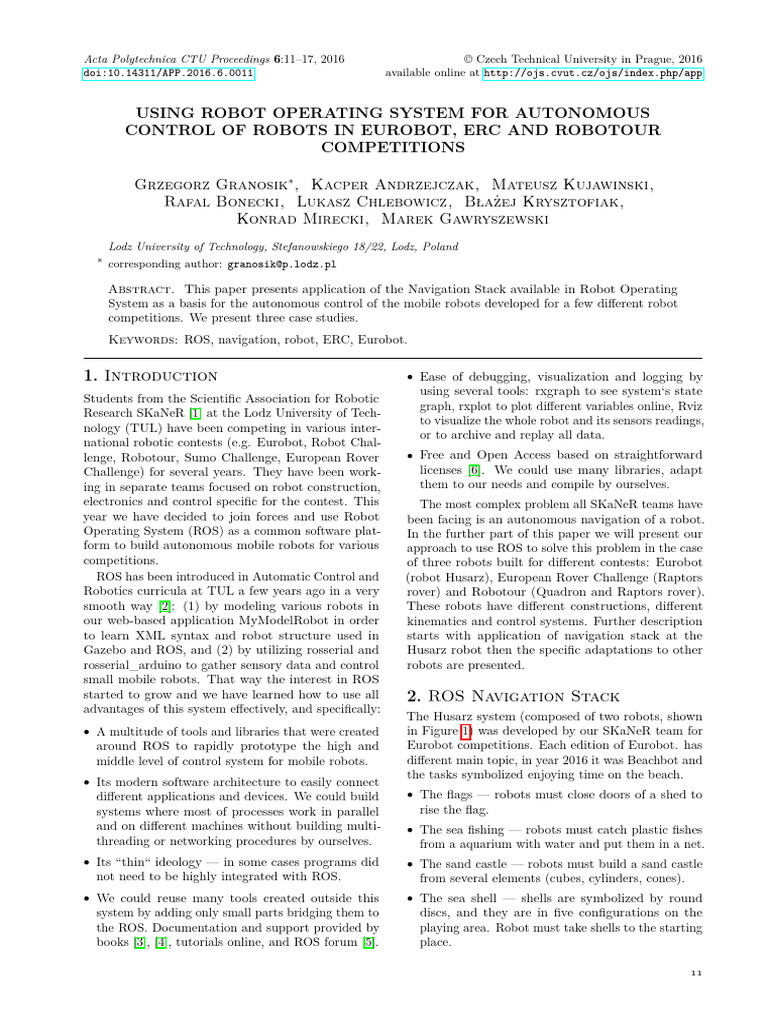 Using Robot Operating System For Autonomous Contro | Download Free PDF | Robot | Robotics