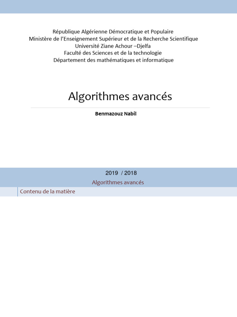Algorithmes Avances 1 | PDF | Algorithmes | Mathématiques