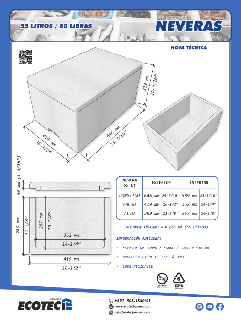 Hoja Técnica Nevera 55 Litros Eco | PDF