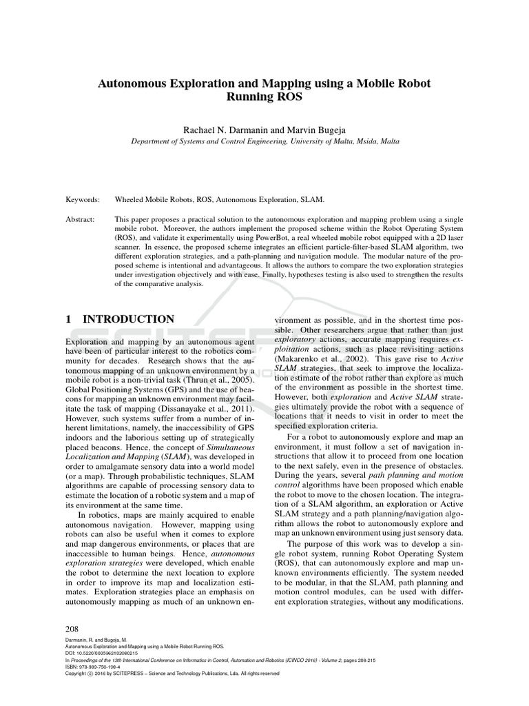 Autonomous Exploration and Mapping Using A Mobile Robot Running ROS (2016) | PDF | Robot | Robotics