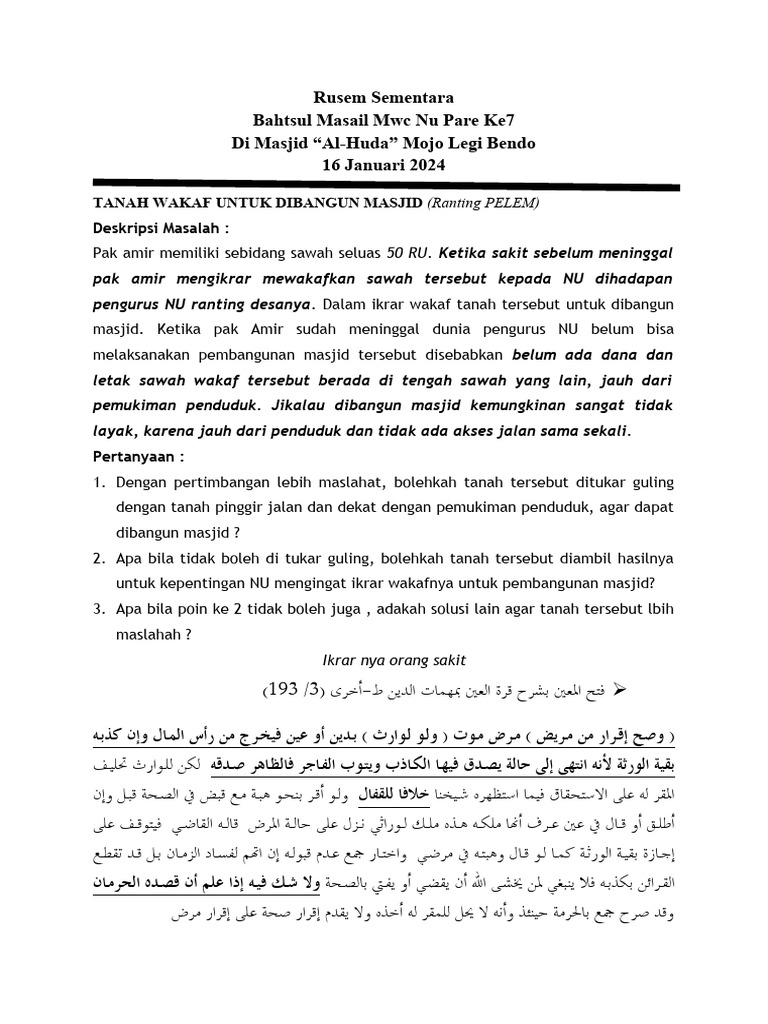 Rusem Sementara Masail 14 Januari 2024 | PDF