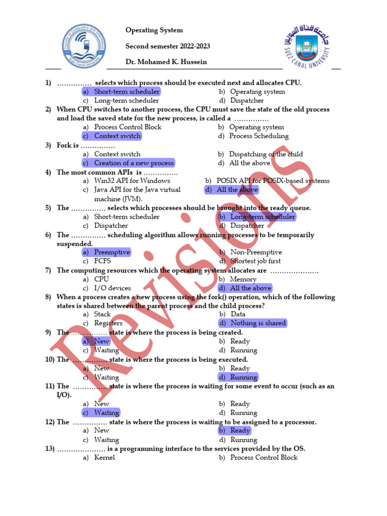 2 Revision Unlocked | Download Free PDF | Scheduling (Computing) | Process (Computing)
