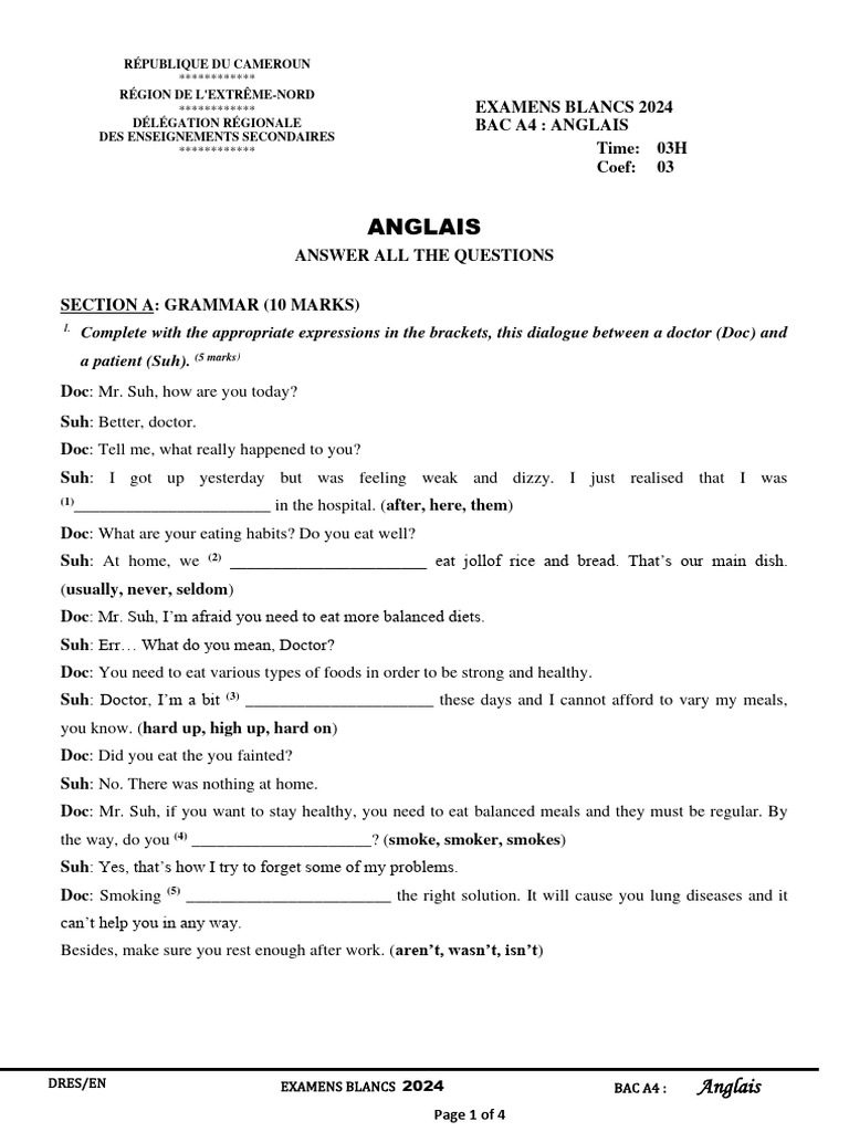 Examen Blanc 2024 Bac a4 Anglais | PDF | Teachers | Disciplines