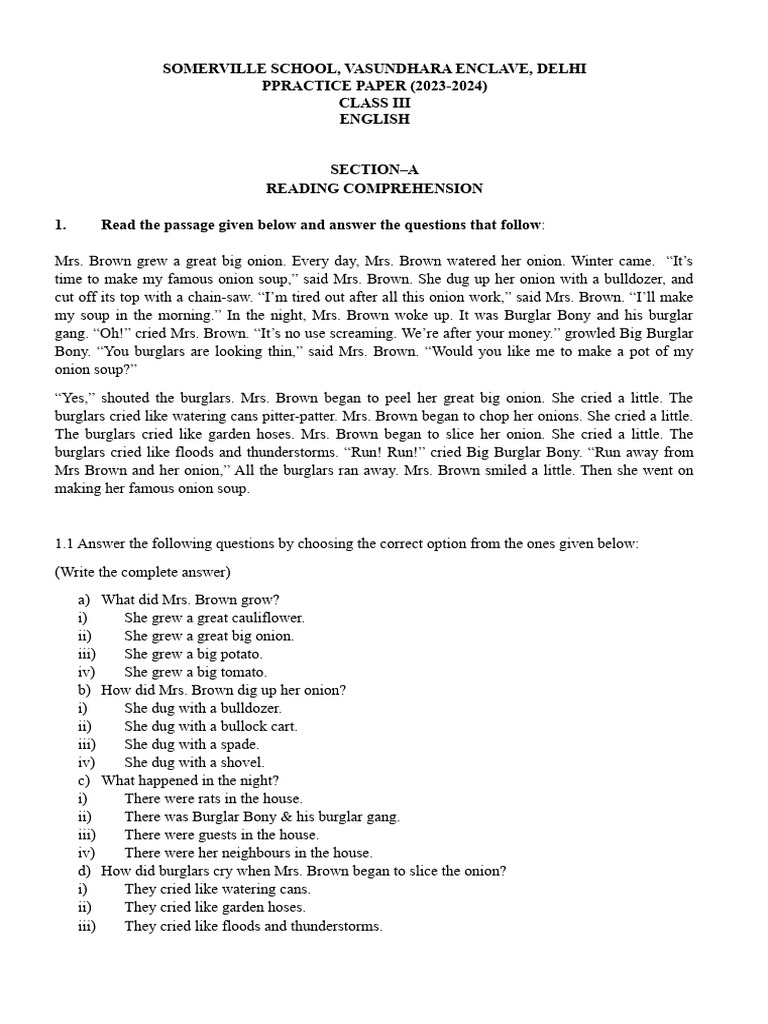 Class III English Practice Paper 2023 | PDF | Language Arts & Discipline