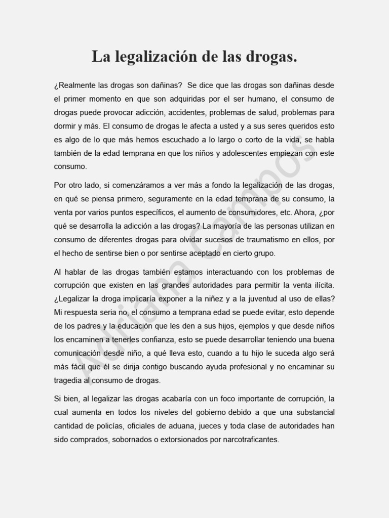 La legalización de las drogas | PDF | La dependencia de sustancias | Comercio ilegal de drogas