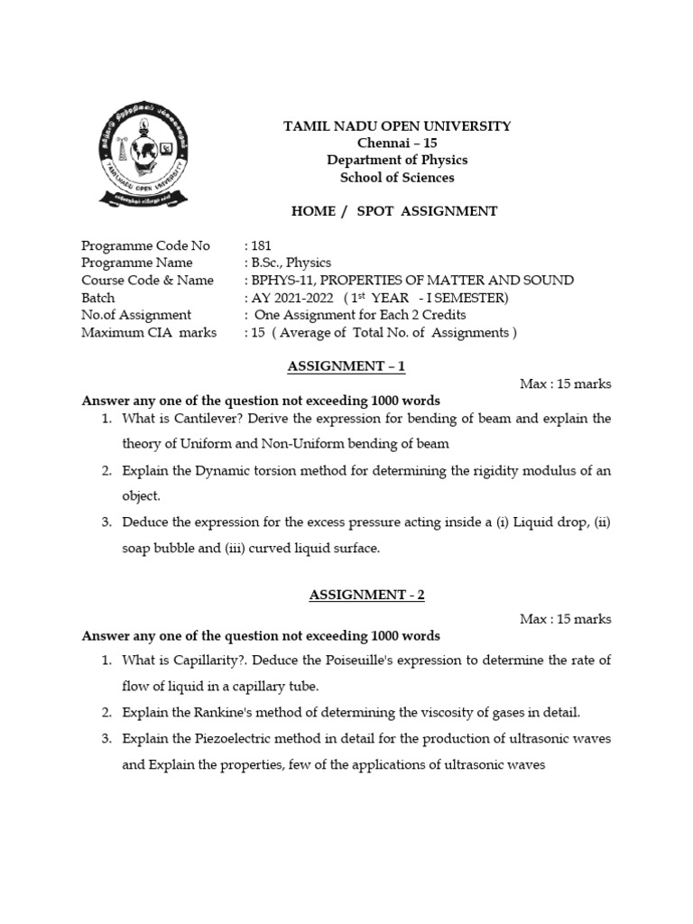 BSC Physics I Year SEMESTER 1 1 | PDF | Liquids | Bending