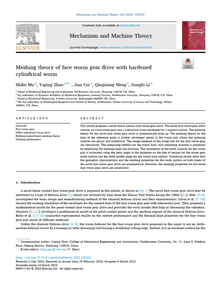 Meshing Theory of Face Worm Gears | PDF | Gear | Rotation